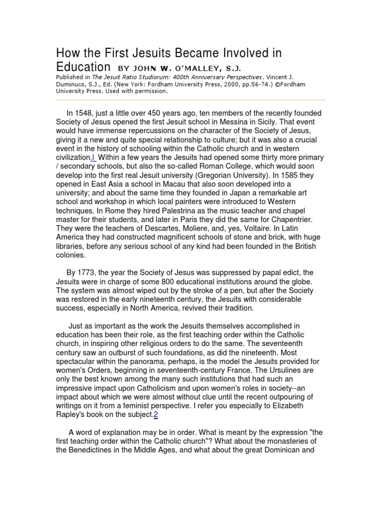 How the First Jesuits Became Involved in Education | Humanism | Society ...
