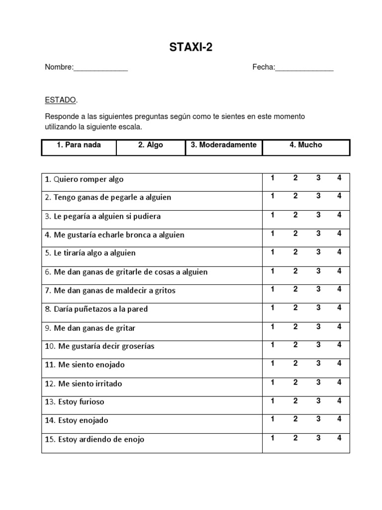 Cuestionario STAXI-2 de Ira | PDF | Ira | Deportes