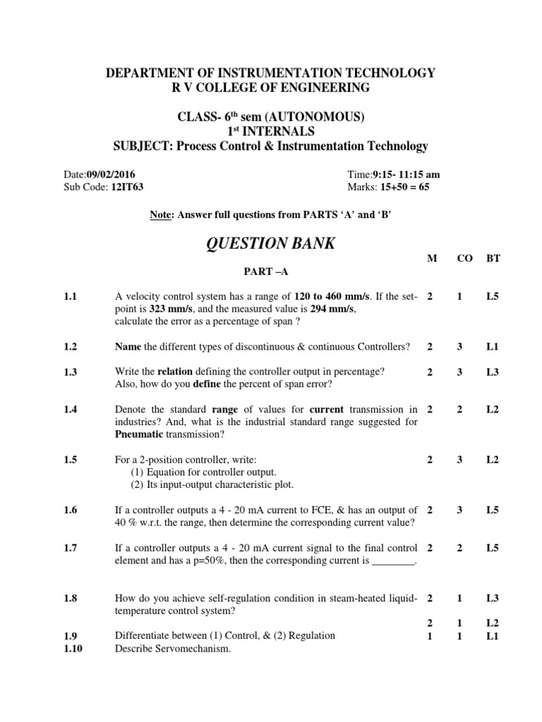 Process Control Exam Guide | PDF | Control Theory | Control System