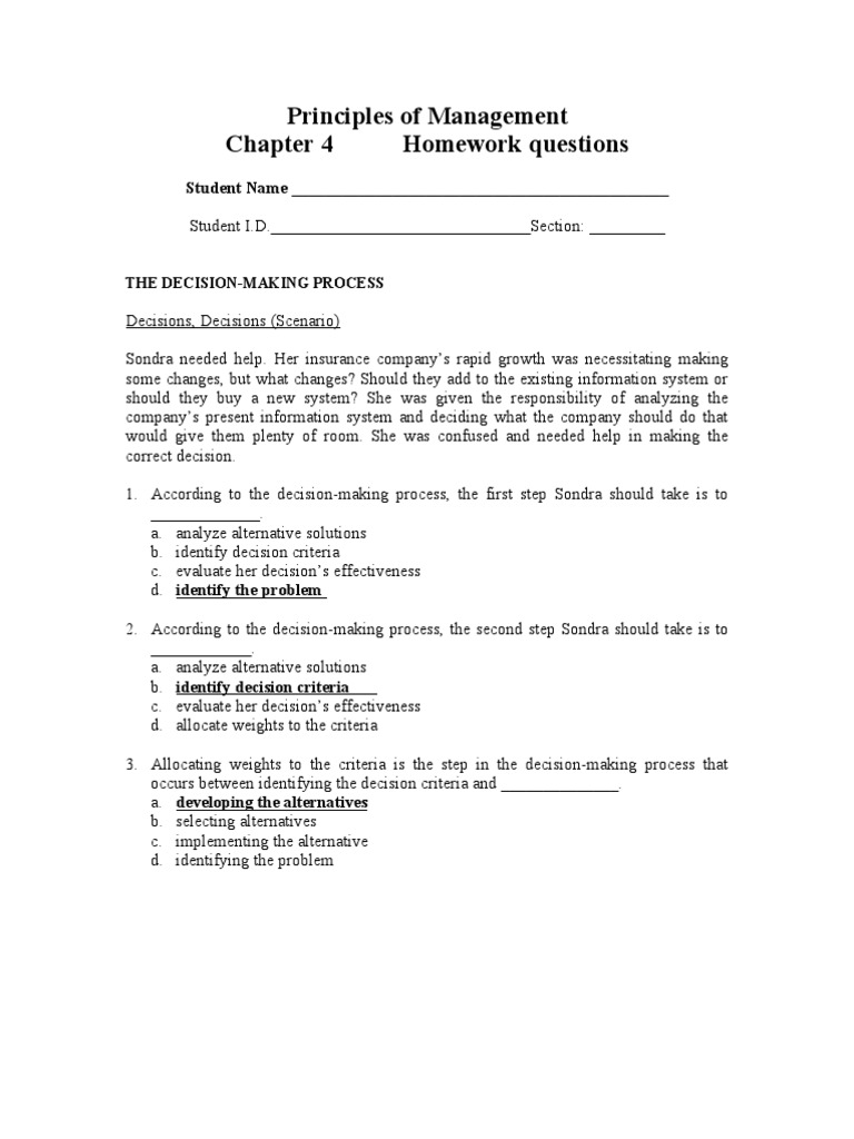 Principles of Management Chapter 4 Homework Questions | PDF | Decision ...