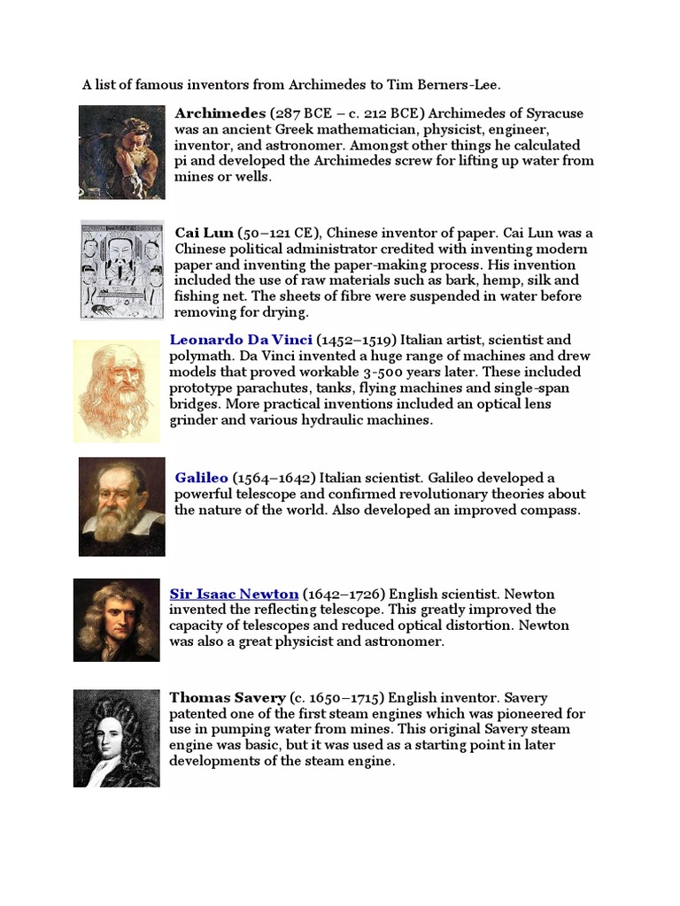 Inventors And Their Inventions List