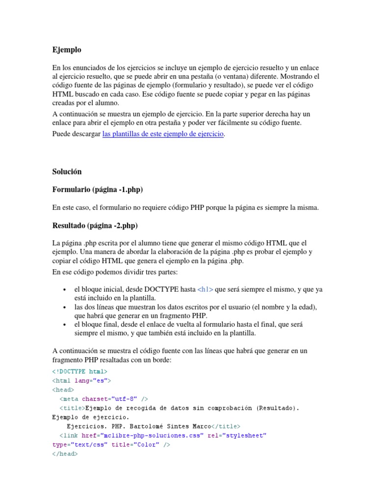 PHP Ejercicios Resueltos | PDF | HTML | Php