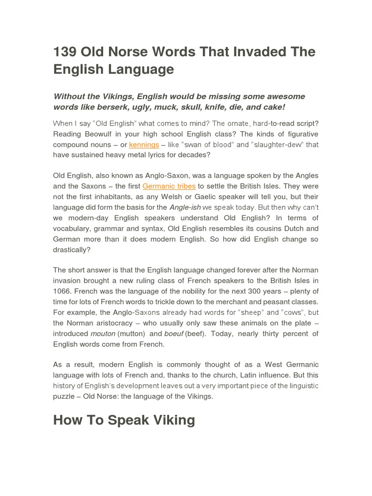 139 Old Norse Words That Invaded The English Language | PDF | English ...