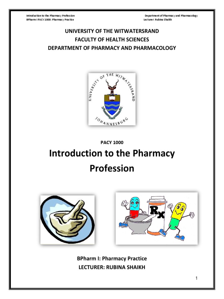 Introduction to the Pharmacy Profession Handout 2018 | Pharmacy ...