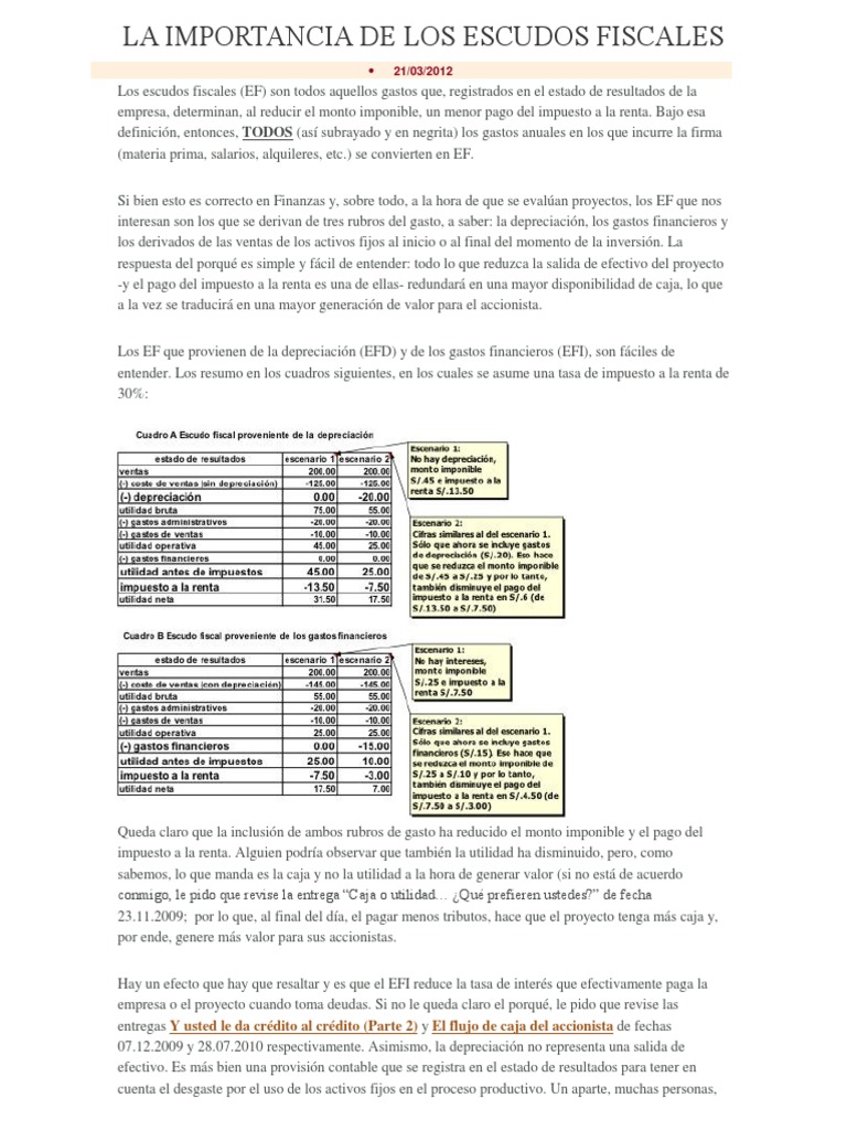 La Importancia de Los Escudos Fiscales | PDF | Depreciación ...