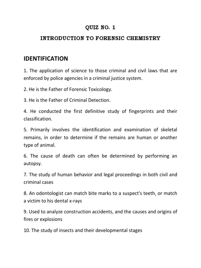 Quiz No 1 | PDF | Crime Scene | Forensic Science