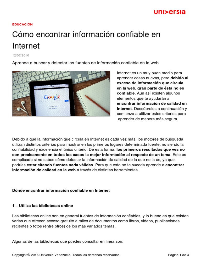 Como Encontrar Informacion Confiable Internet | PDF | Libreria digital ...