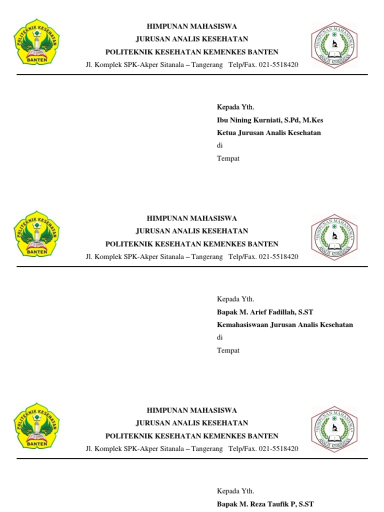 Kop Surat Undangan Dosen Analis Kesehatan | PDF | Pengembangan Diri | Sains & Matematika