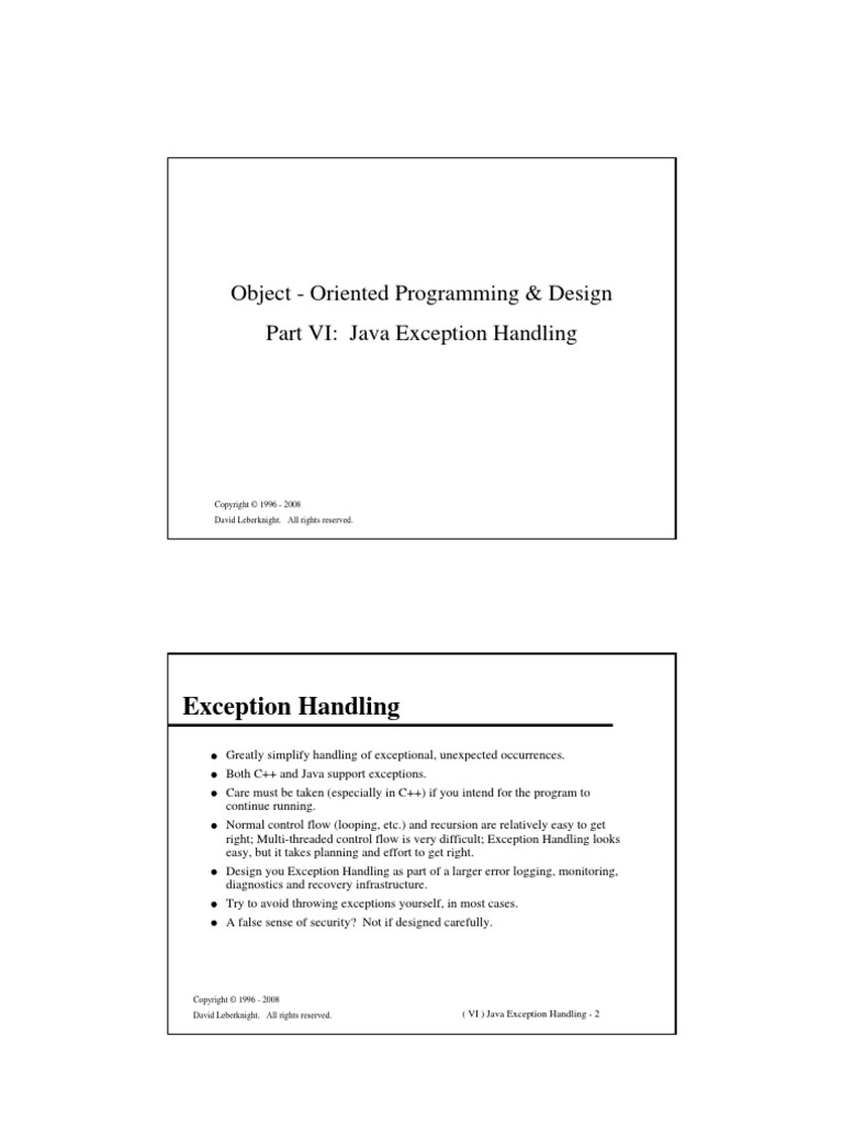 Object Oriented Programming And Design Part Vi Java Exception Handling Pdf Control Flow C