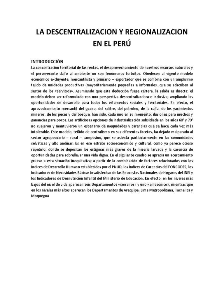 Descentralización Y Regionalización En Perú Pdf Descentralización