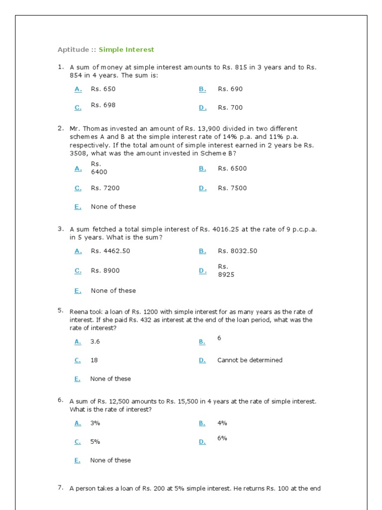 Simple Interest | PDF | Interest | Loans
