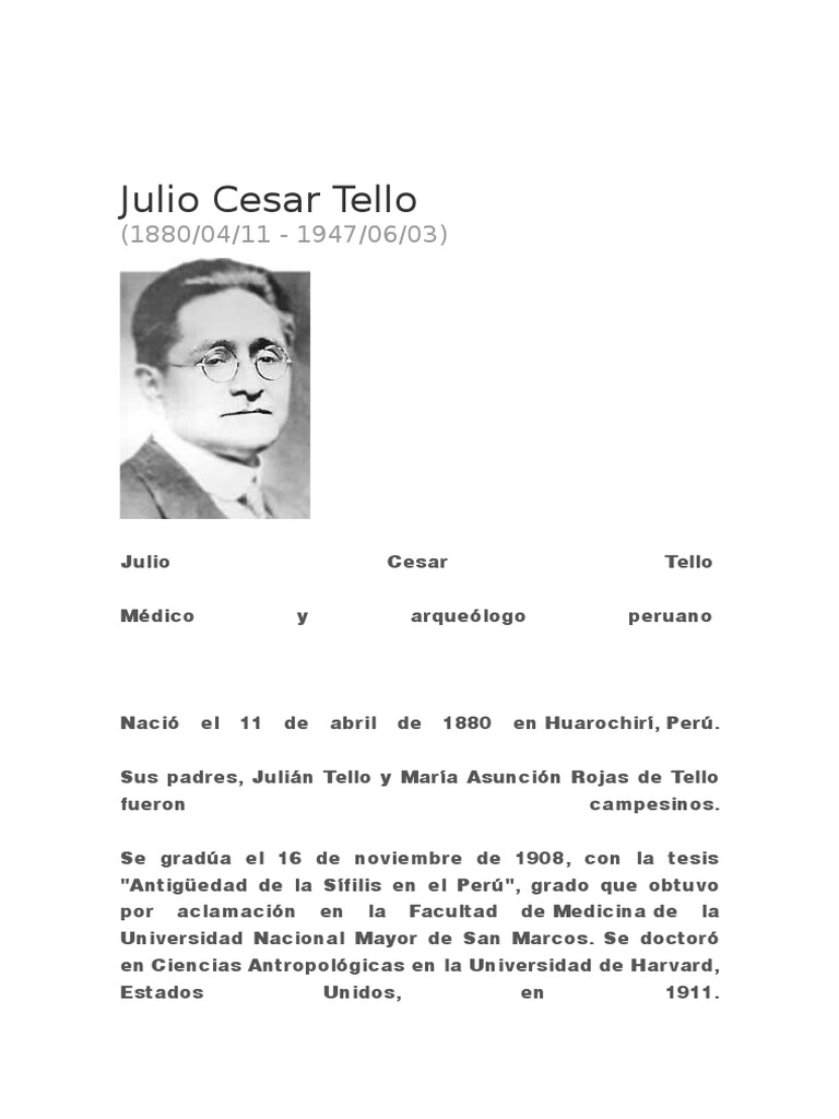 Julio Cesar Tello: Pionero de la arqueología peruana y fundador del ...