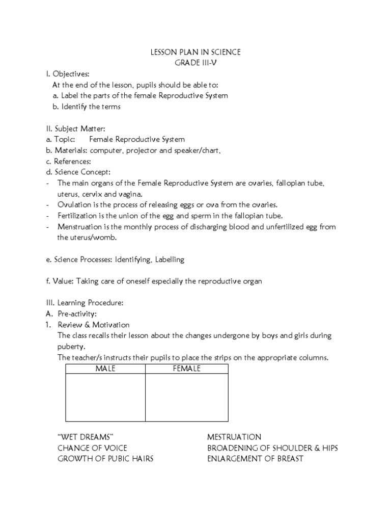 A Semi Detailed Lesson Plan in Science | PDF | Reproductive System ...