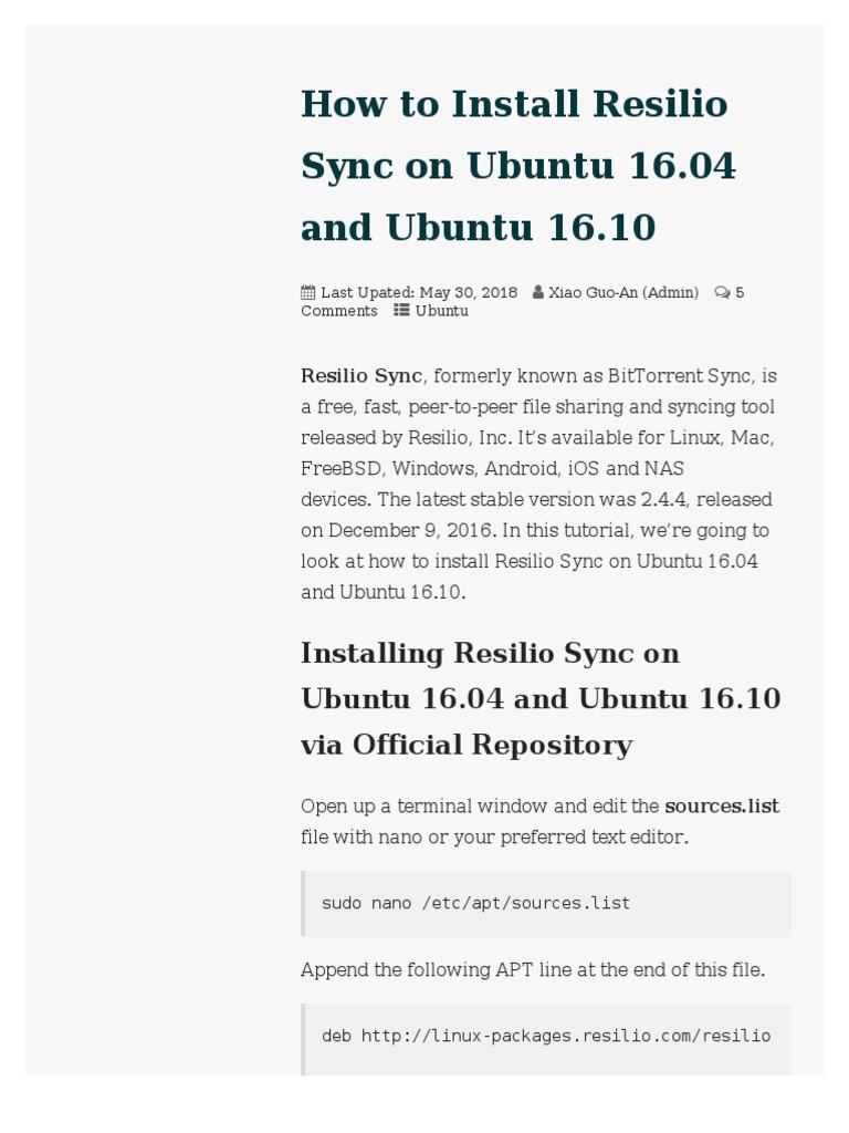 How To Install Resilio Sync On Ubuntu 16.04 and Ubuntu 16.10 - LinuxBabe | PDF | Transport Layer ...