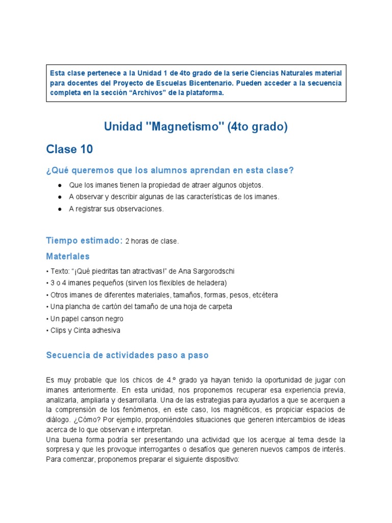 Hojas De Trabajo Sobre Magnetismo, Cuarto Grado Hojas De Ejercicios