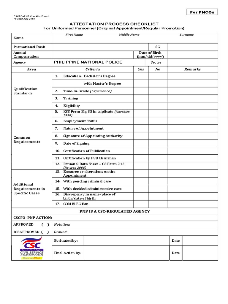 Attestation Checklist For Pnco | PDF | Government