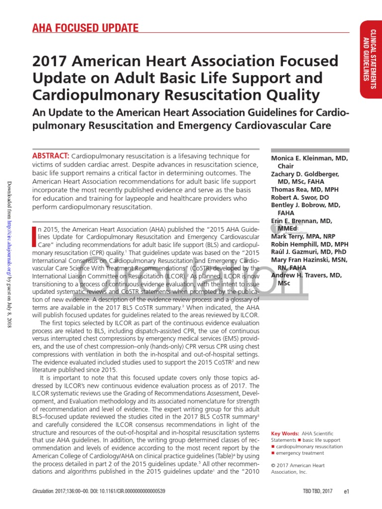2017 American Heart Association Focused Update On Adult Basic Life ...