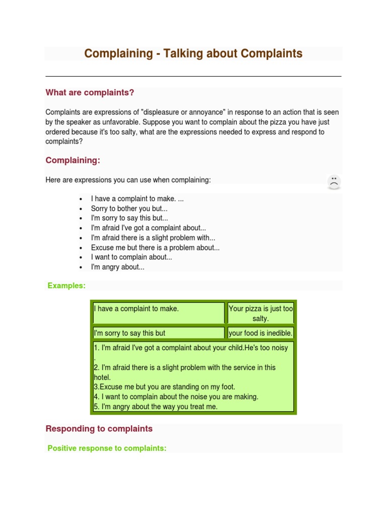 Complaining - Talking About Complaints | PDF