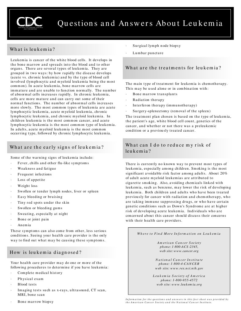Leukemia Q&A: Symptoms, Types, Treatment | PDF | Leukemia | Lymphocyte