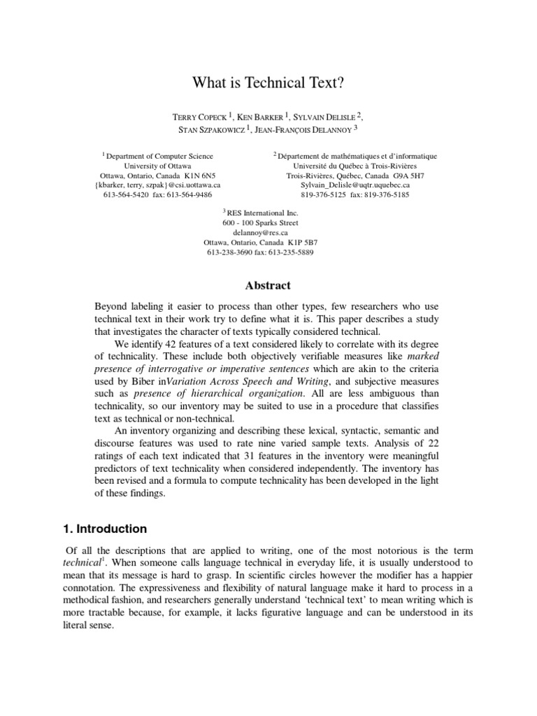 What Is Technical Text?: T C, K B, S D, S S, J - F D | PDF | Clause ...