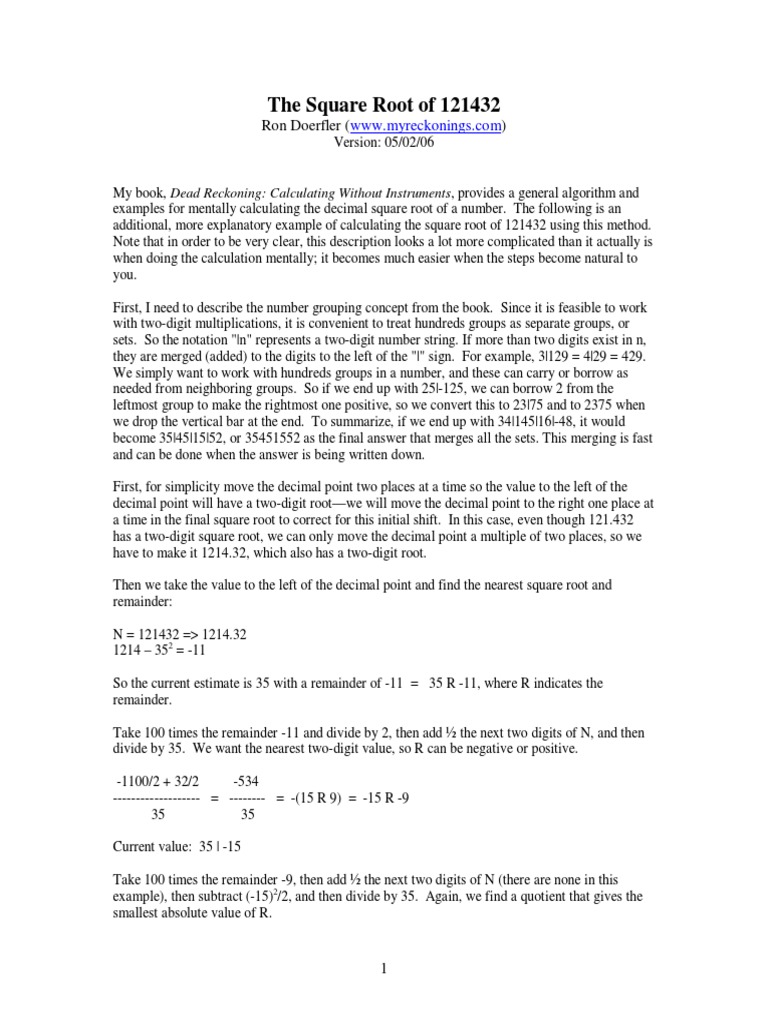 Alternate Derivation of Square Root Algorithm | PDF | Discrete ...