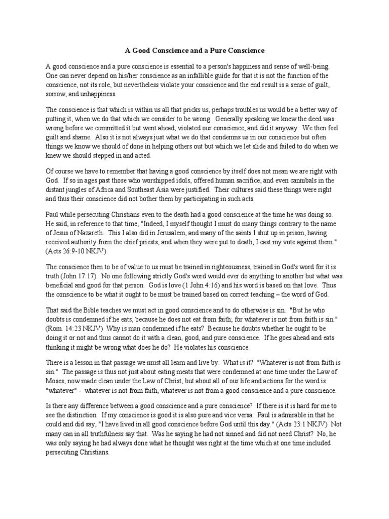 A Good Conscience and A Pure Conscience | PDF | Baptism | Conscience