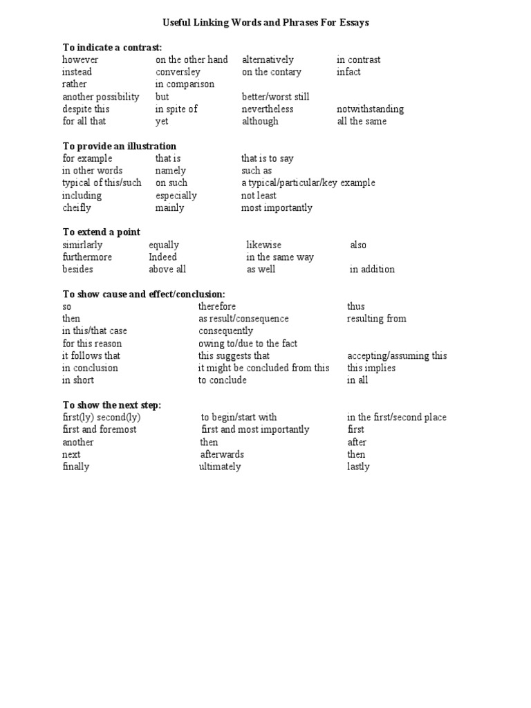 Linking Words for Essay Writing | PDF
