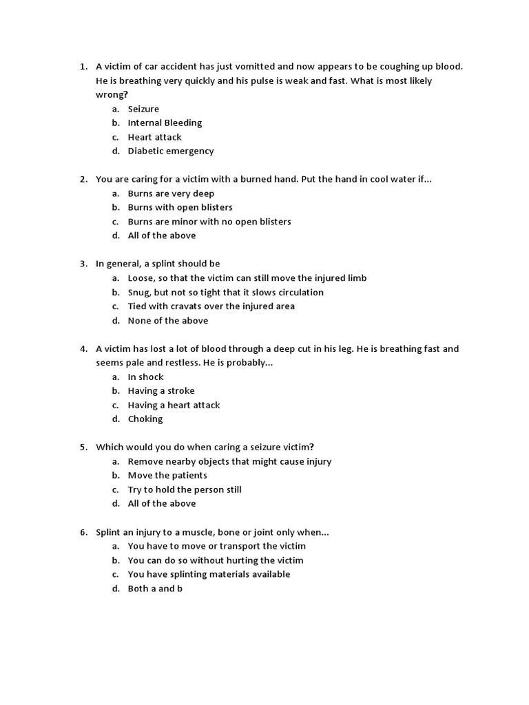 Soal First Aid Quiz Mentor | PDF | Wound | Thorax