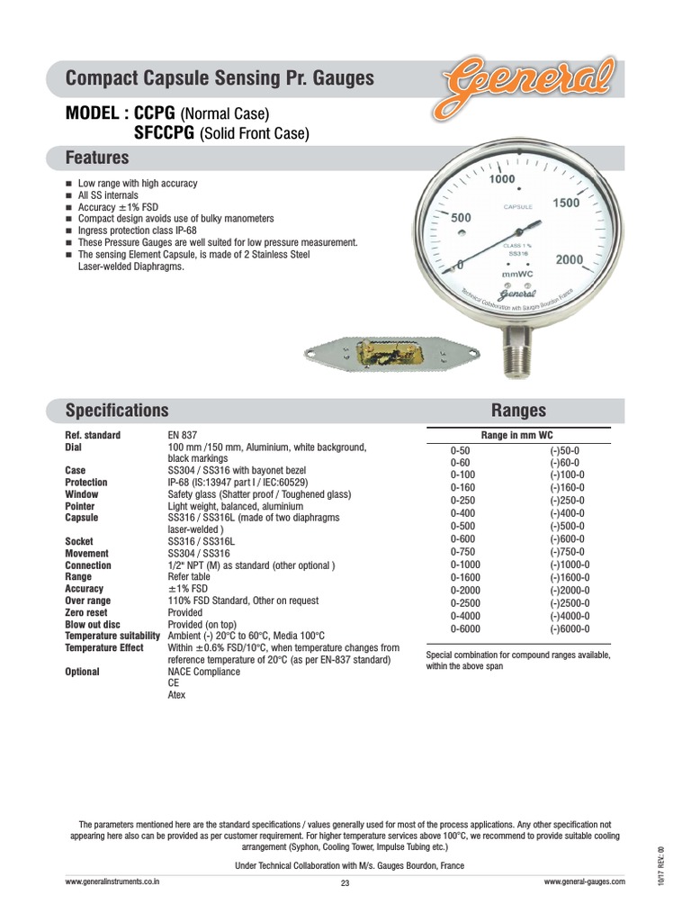 CSPG Compact Capsule Sensing Pr. Gauges 1 | PDF | Pressure Measurement ...