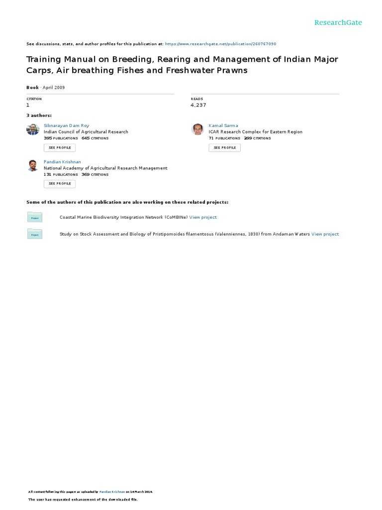 Training Manual On Breeding, Rearing and Management of Indian Major ...