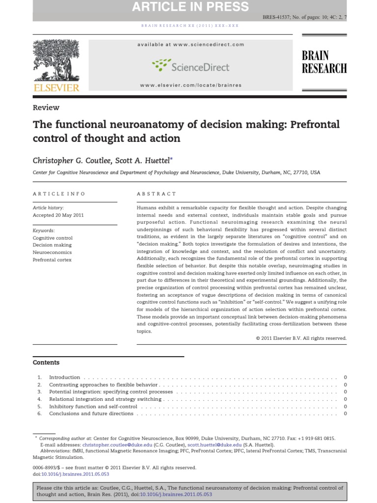 The Functional Neuroanatomy of Decision Making | PDF | Executive ...