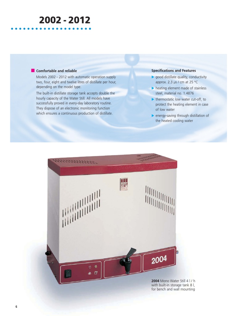 GFL Water Distiller Models 2002-2012 | PDF | Distillation | Water