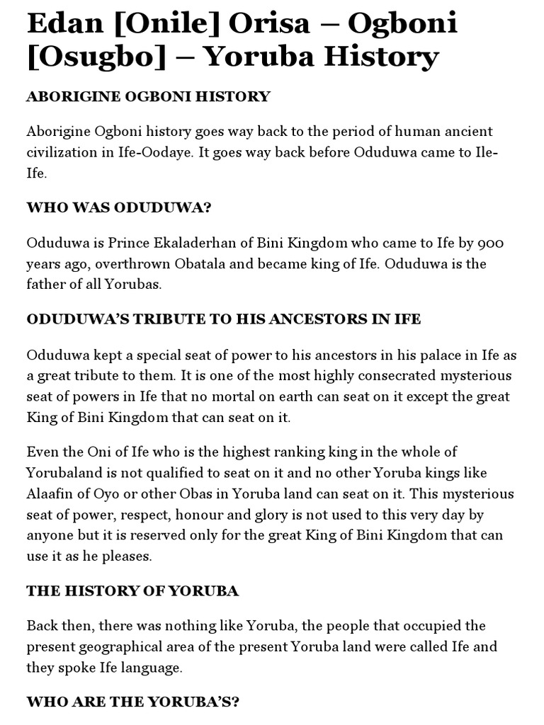 Edan (Onile) Orisa - Ogboni (Osugbo) - Yoruba History | PDF