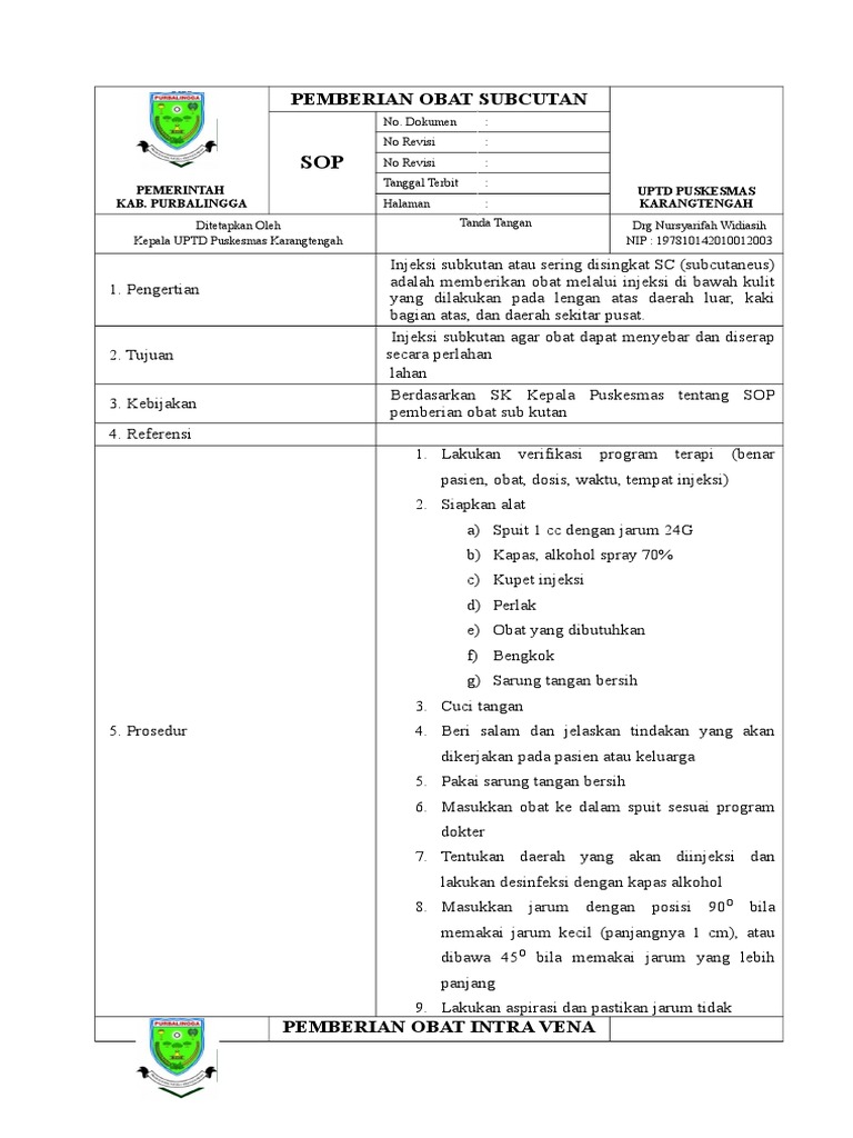 SOP Injeksi SC | PDF