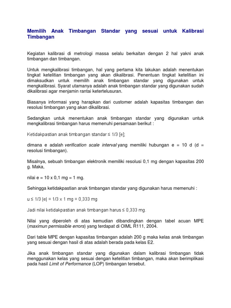 Kalibrasi Anak Timbangan Standar | PDF | Teknologi & Rekayasa