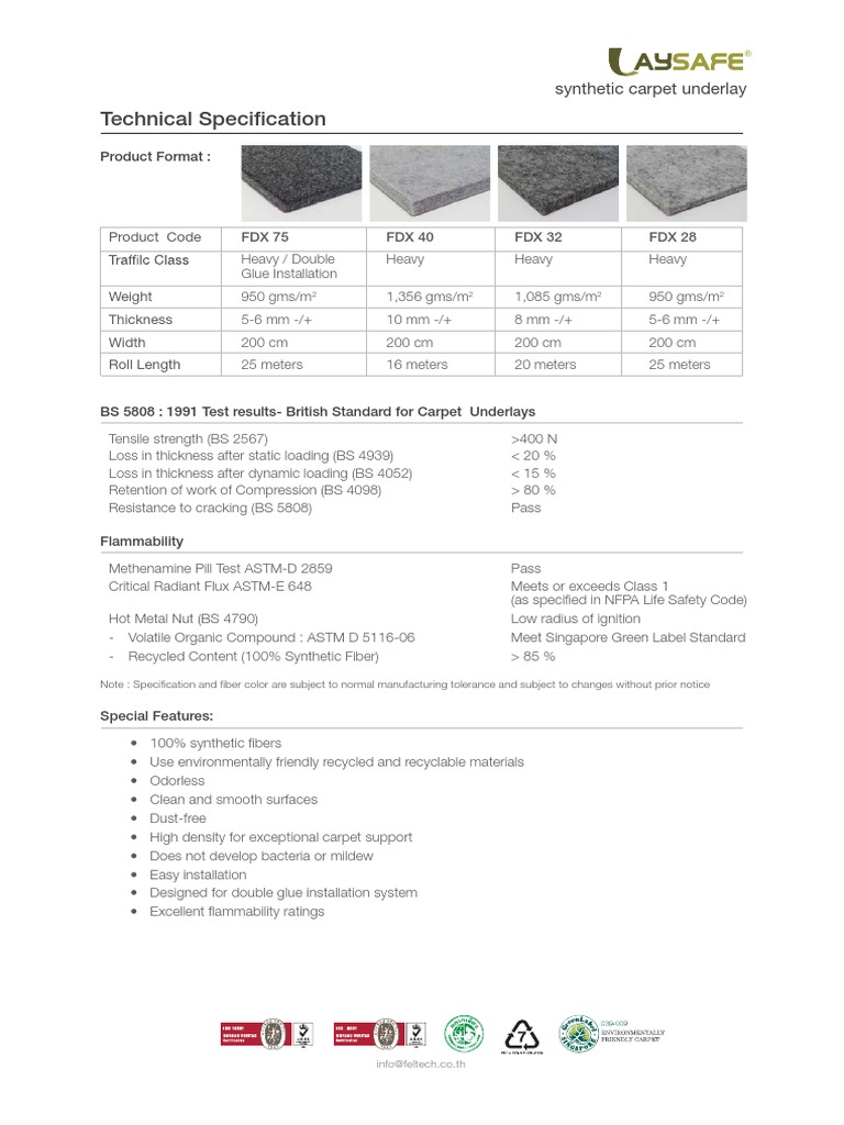 Technical Specifications and Performance Standards for Synthetic Carpet ...