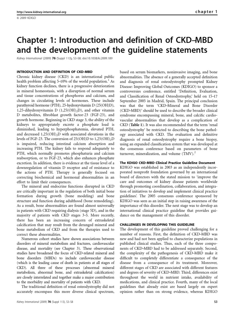 Introduction and Definition of CKD-MBD, 2009 | PDF | Chronic Kidney ...