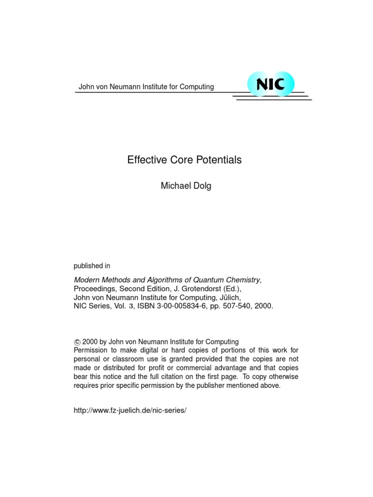 Effective Core Potential - by Dolg | PDF | Atomic Orbital | Hartree ...
