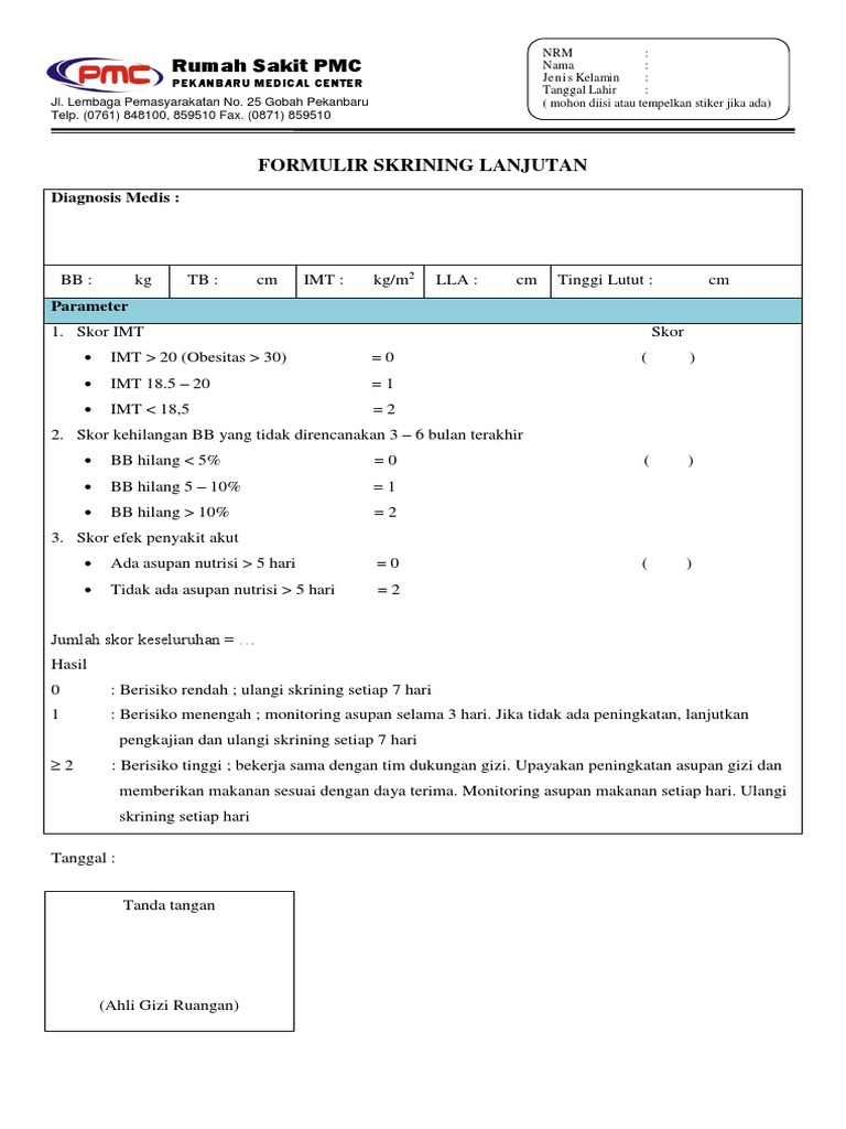 Form Skrining Gizi Lanjutan | PDF