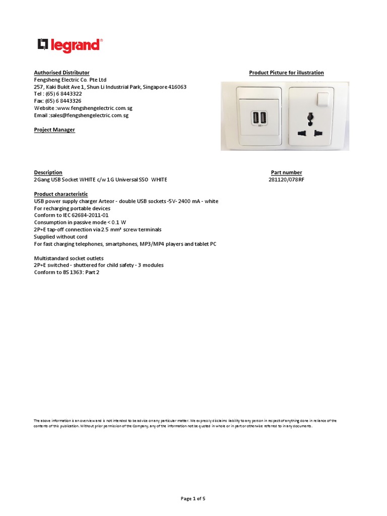 Legrand USB Series | PDF | Usb | Ac Power Plugs And Sockets