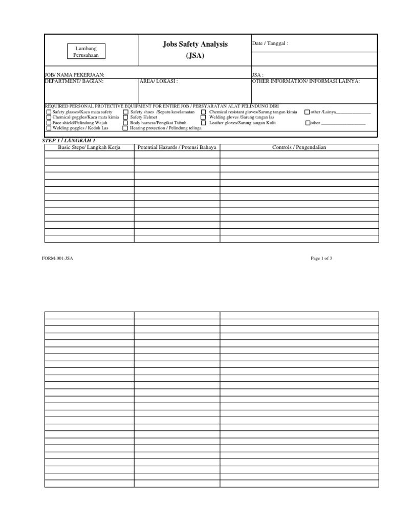 Contoh Formulir JSA Pekerjaan | PDF | Teknologi & Rekayasa