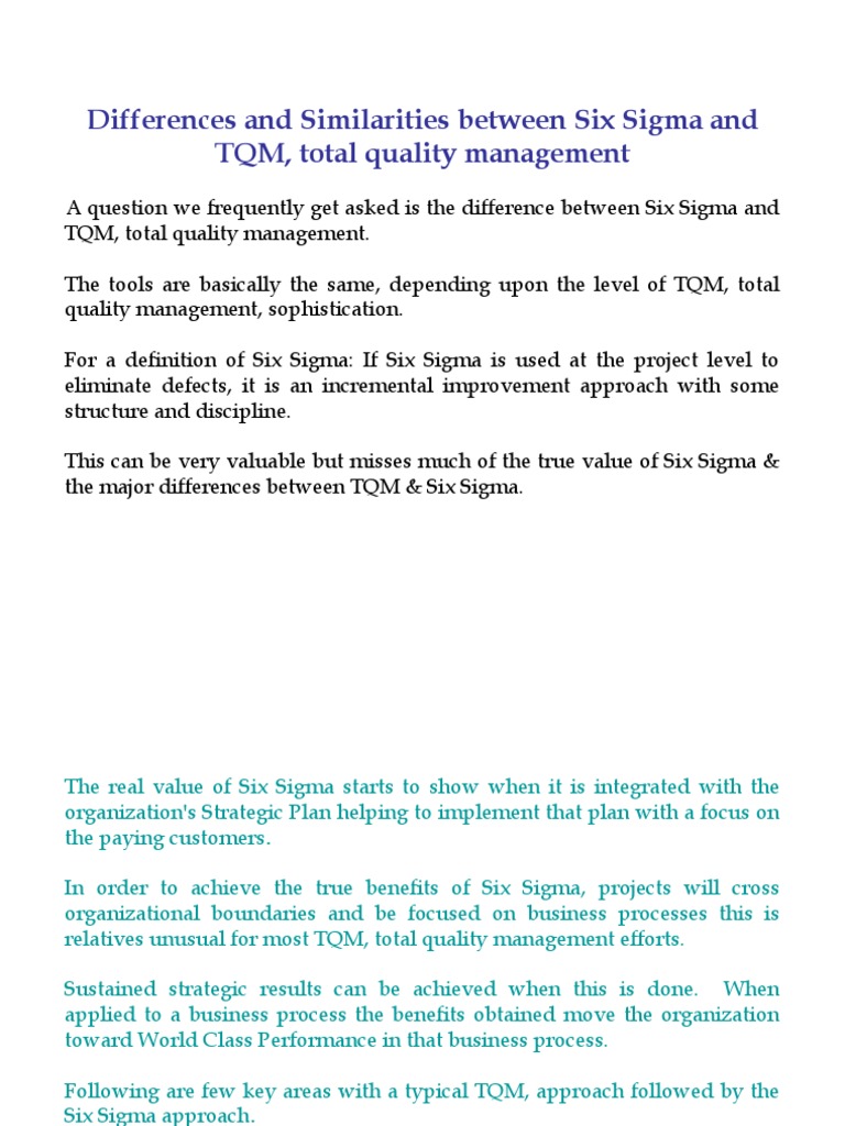 TQM - Six Sigma | PDF | Six Sigma | Quality Management