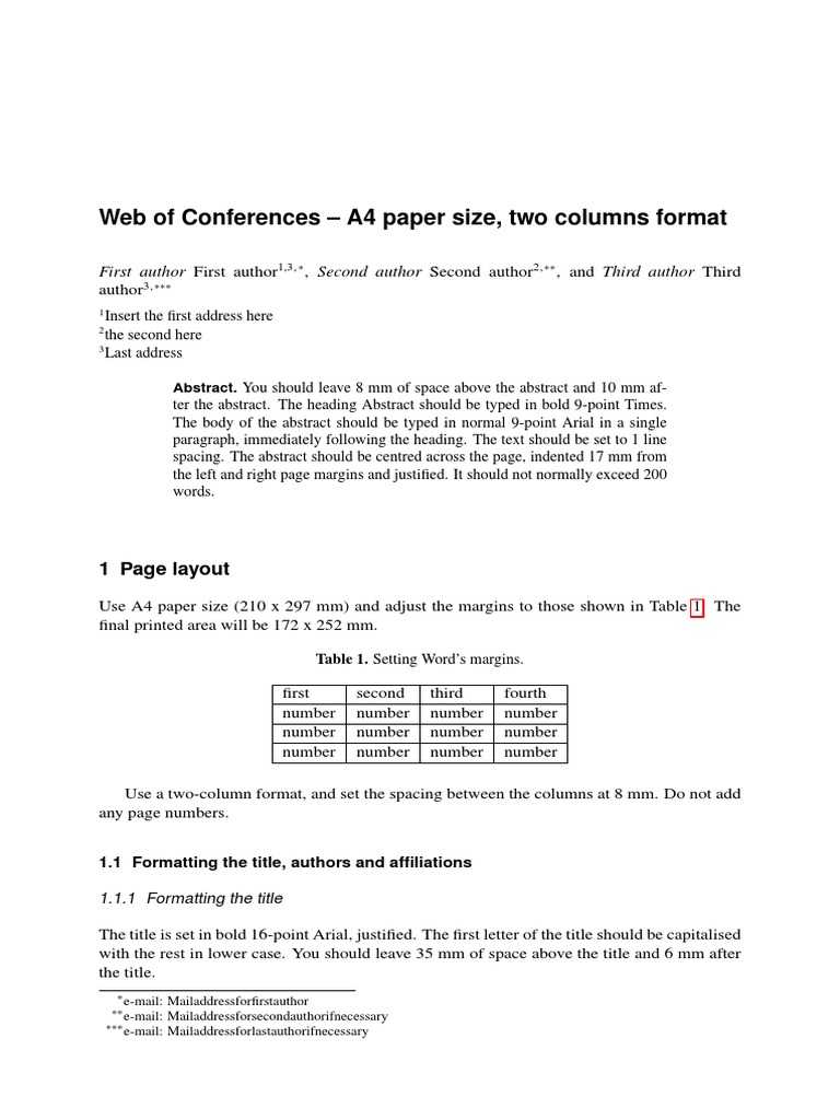Web of Conferences - A4 Paper Size, Two Columns Format: 1 Page Layout ...