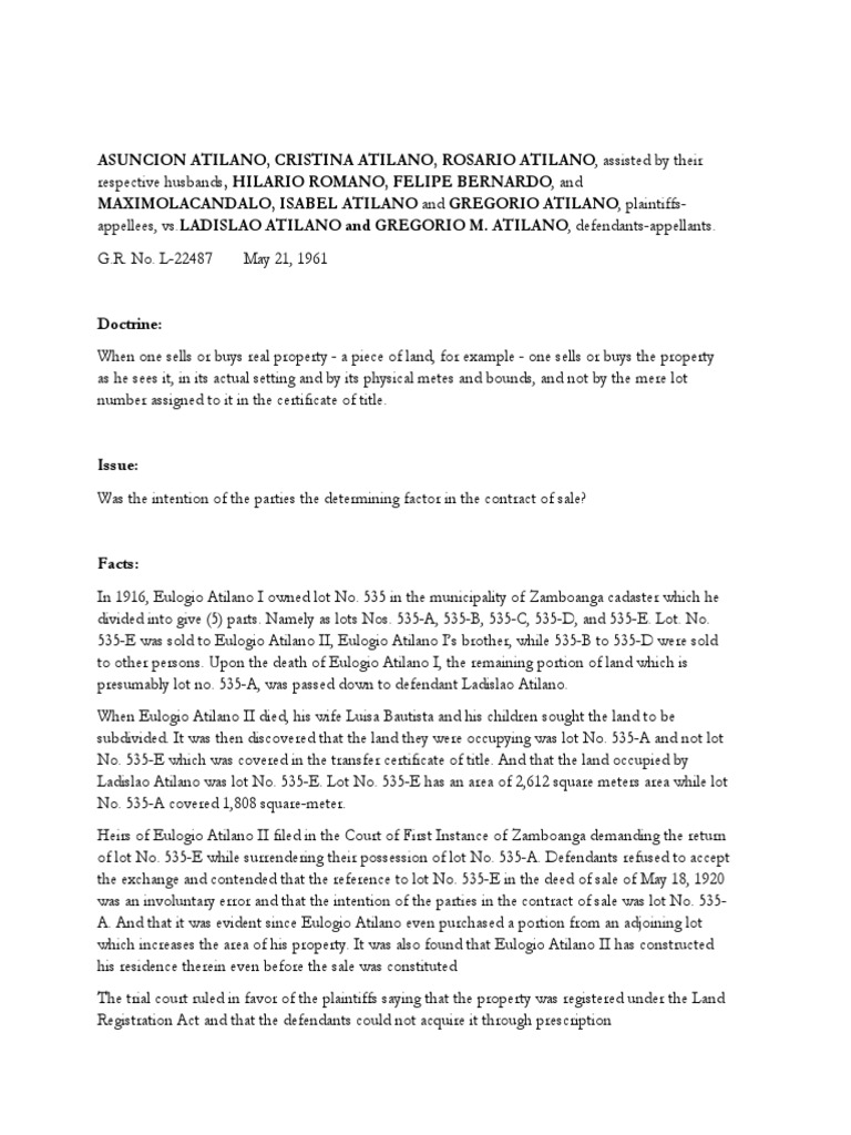 Atilano Vs Atilano | PDF | Civil Law (Common Law) | Property Law