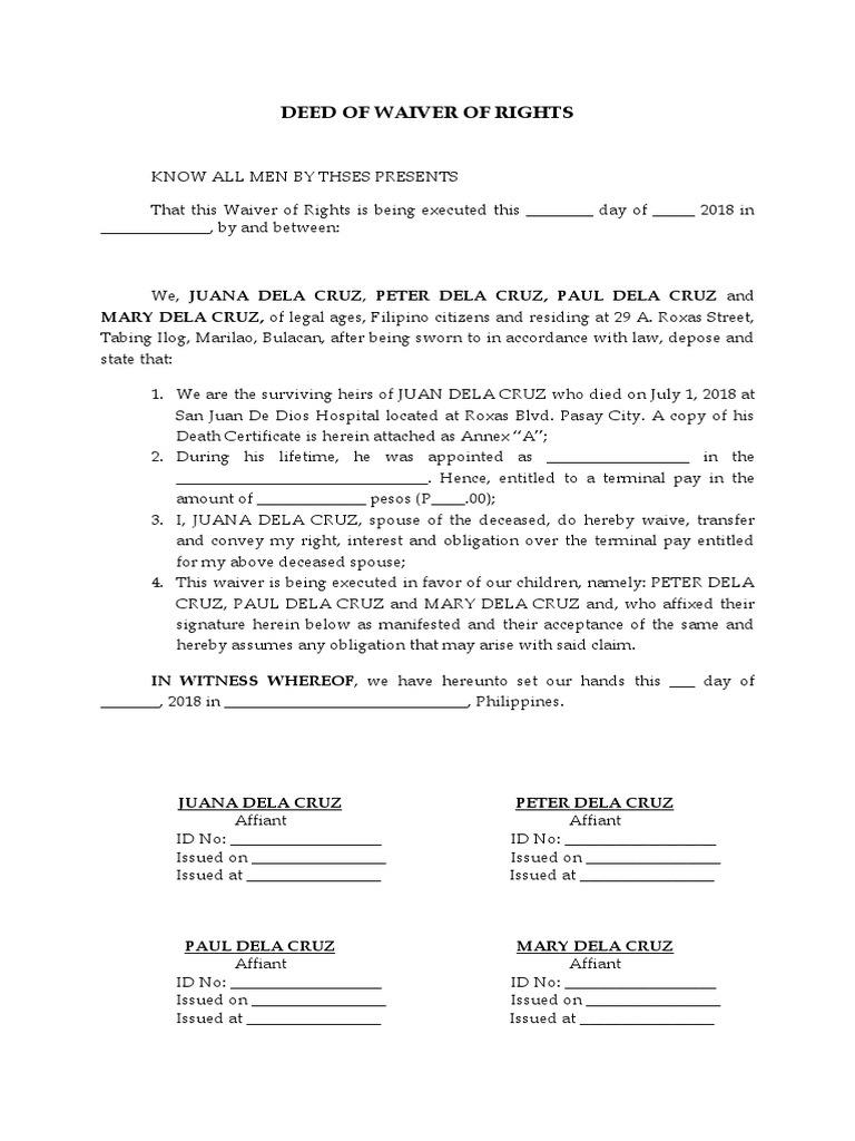 Affidavit of Waiver of Rights | PDF | Civil Law (Common Law ...