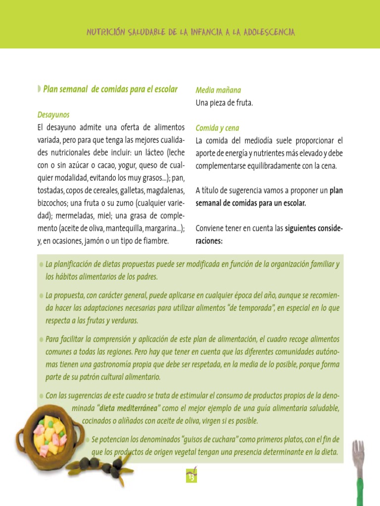 Un plan semanal de alimentación saludable para niños en edad escolar ...