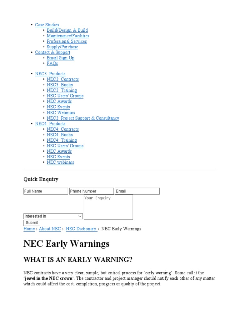 NEC Early Warnings - About NEC - NEC Contracts