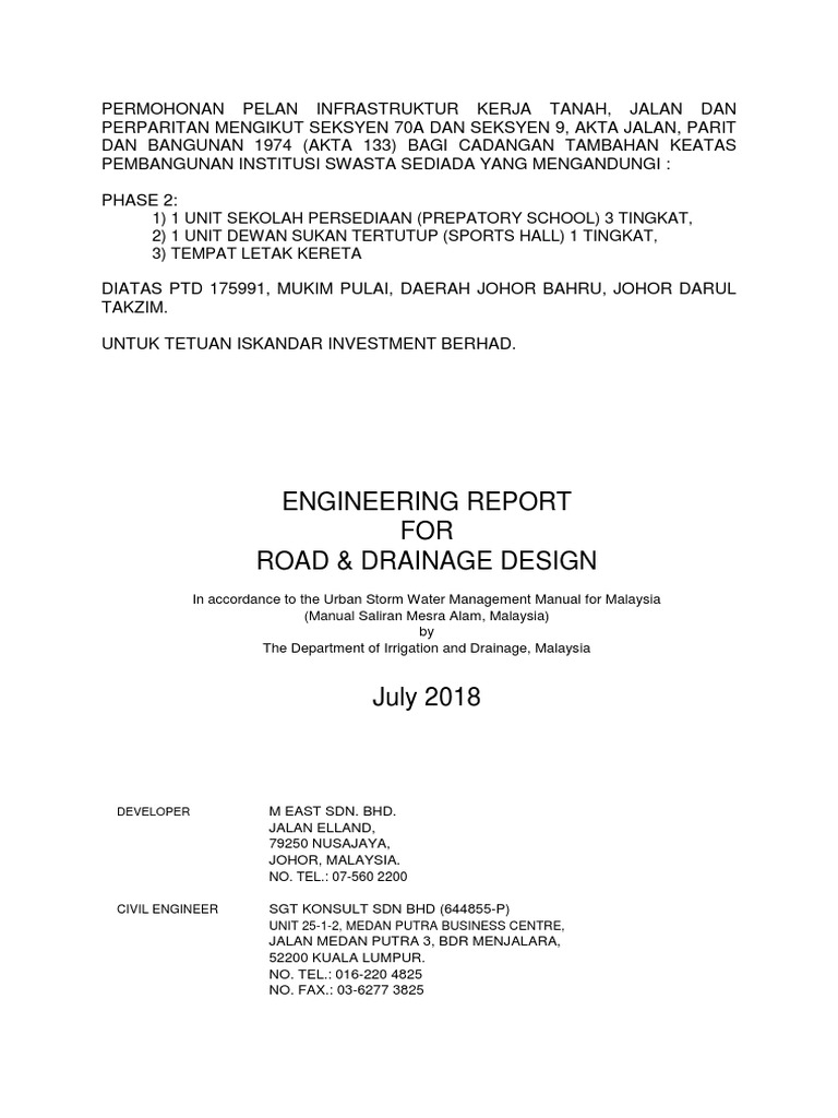 01 - Road & Drainage Design Report (MCM) - 240718 - A | PDF | Surface ...