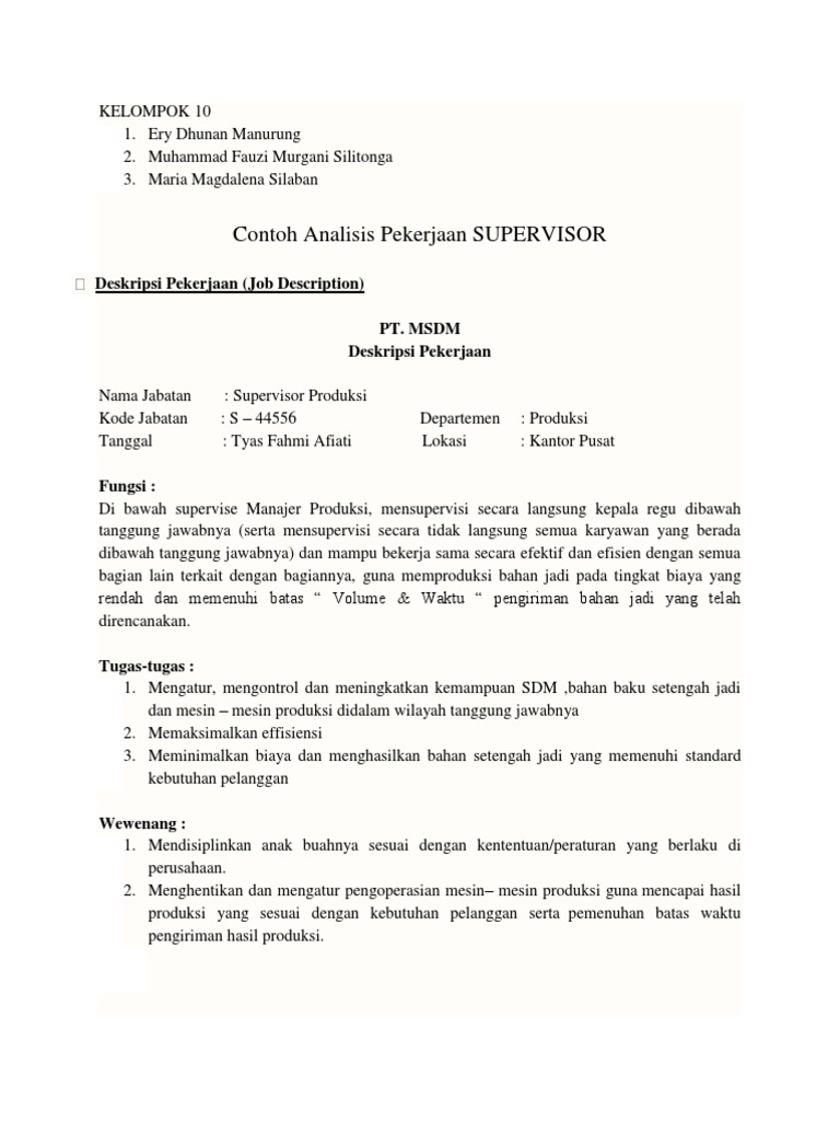 Contoh Analisis Pekerjaan | PDF