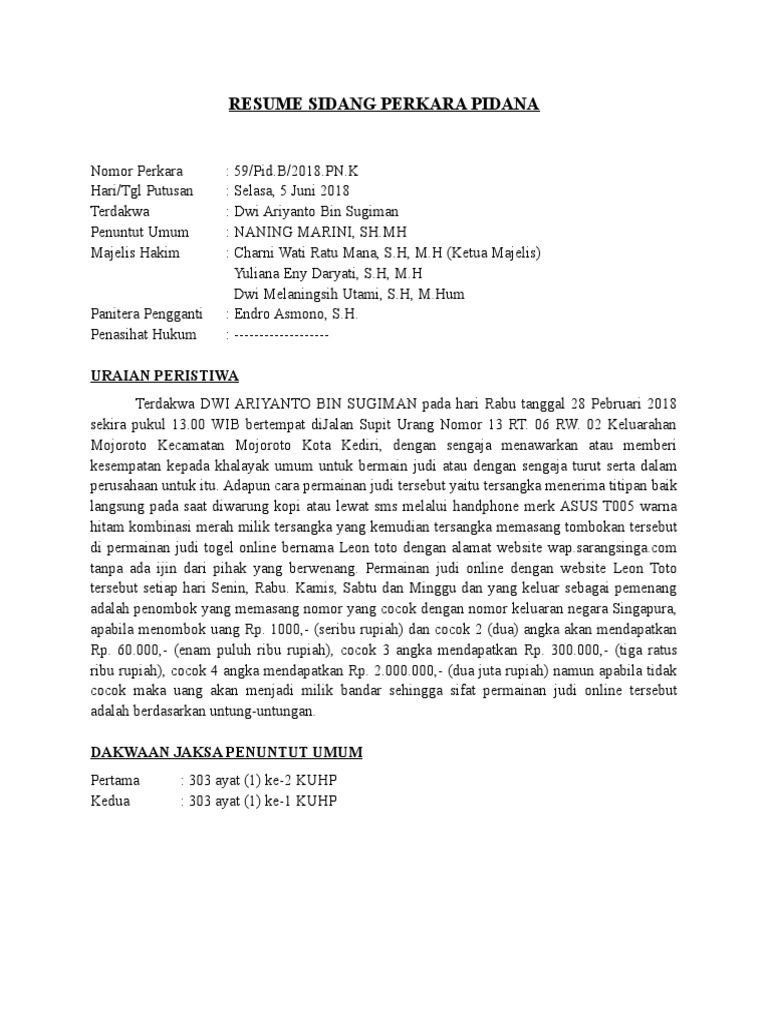 Resume Sidang Perkara Pidana | PDF